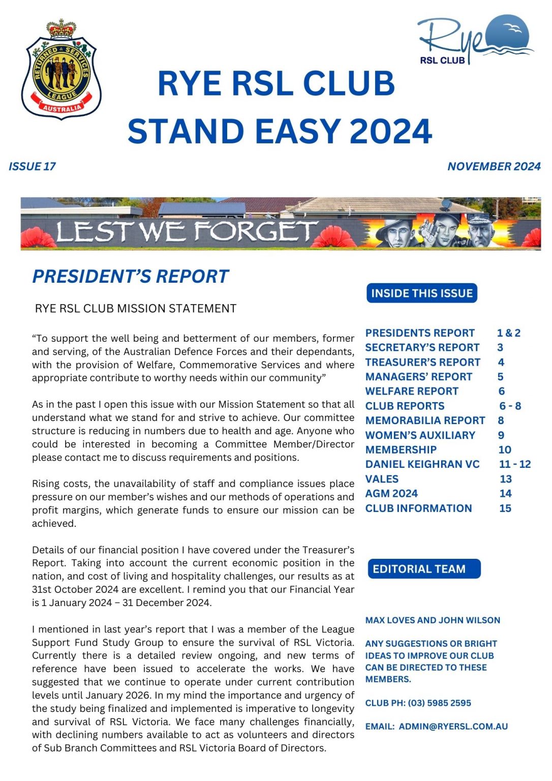 What’s On – Rye District RSL Club Inc.