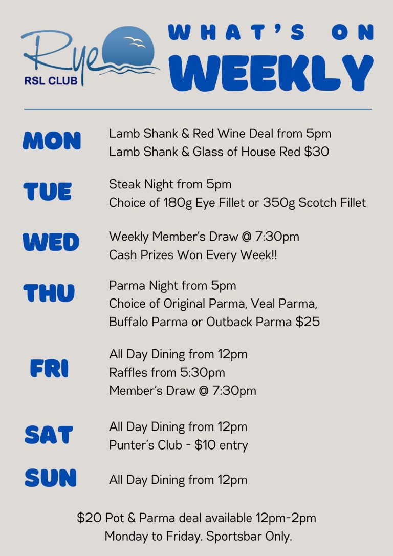 Rye District RSL Club Inc. – Open 9am till late 7 days | New Members ...